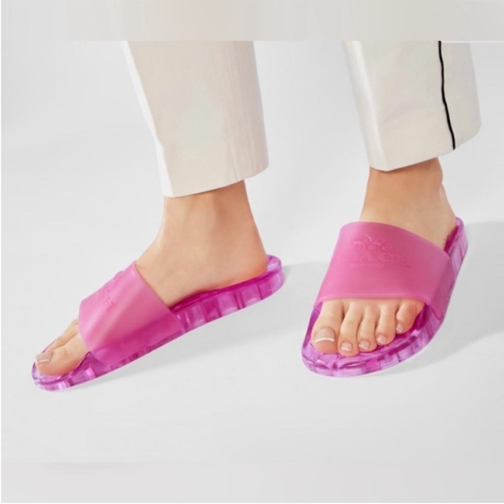 Coach Rubber Logo Slides Jelly Bold Pink Sandals - Gem